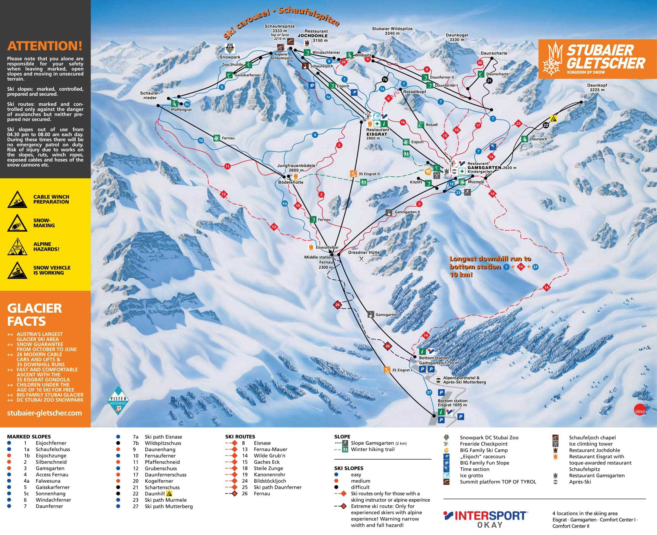 Pistekort Stubaier Gletscher | Østrig » Skier.dk